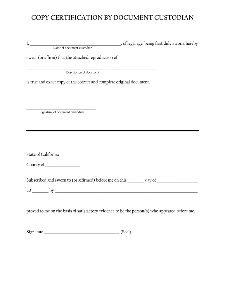 Copy Certification By Document Custodian Pdf Fill Online Printable