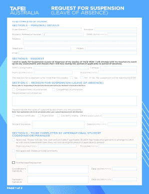 Fillable Online REQUEST FOR SUSPENSION (LEAVE OF ABSENCE) Fax Email ...