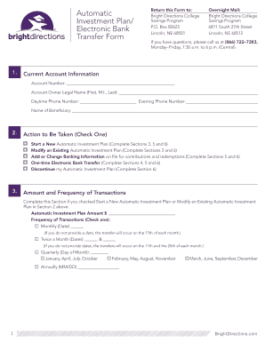 Fillable Online Bright Directions Automatic Investment Plan Electronic ...