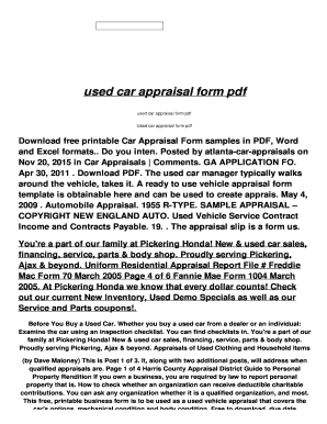 Fillable Online used car appraisal form pdf Fax Email Print - pdfFiller