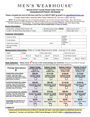 Fillable Online Special Event Tuxedo Rental Order Form for ...