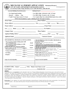 Fillable Online cityofnampa MECHANICAL PERMIT APPLICATION Mechanical ...