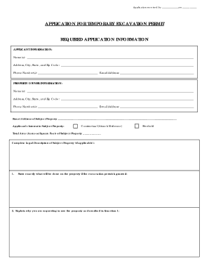 Fillable Online APPLICATION FOR TEMPORARY EXCAVATION PERMIT Fax Email ...