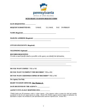 Fillable Online DCED RIGHT-TO-KNOW REQUEST FORM REQUEST SUBMITTED BY Fax Email Print - pdfFiller