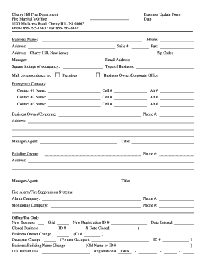 Fillable Online Cherry Hill Fire Department Business Update Form Fire ...