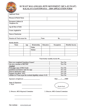 Fillable Online Application Form - Kuwait Malankara Rite Movement Fax ...