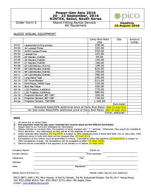 Fillable Online Order Form 5 Stand Fitting Rental Service - AV ...