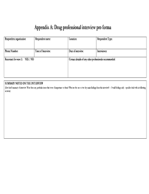 Fillable Online Appendix A: Drug professional interview pro forma Fax ...