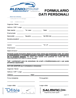 Fillable Online FORMULARIO DATI PERSONALI - bleniostars.com Fax Email ...
