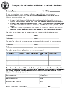 Fillable Online Emergency/Self-Administered Medication Authorization ...