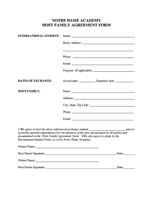 Fillable Online HOST FAMILY AGREEMENT FORM NOTRE DAME ACADEMY Fax Email ...