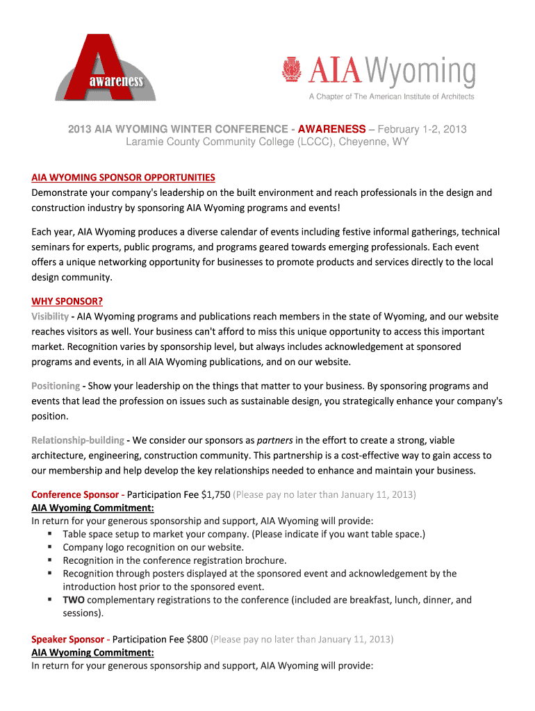 Fillable Online aia-wyoming AIA Wyoming Fax Email Print - pdfFiller