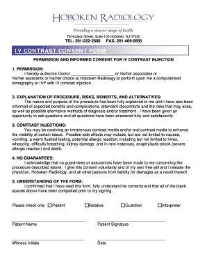 Fillable Online IV CONTRAST CONSENT FORM - Hoboken Radiology Fax Email ...