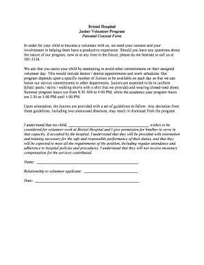 Fillable Online bristolhospital Bristol Hospital Junior Volunteer ...