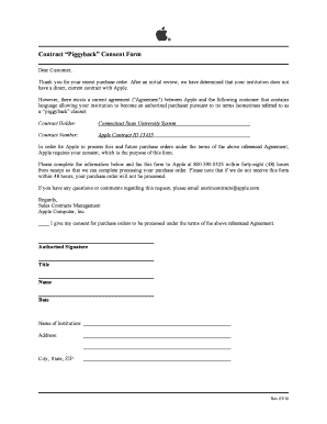 Fillable Online Contract Piggyback Consent Form - Apple Inc. Fax Email Print - pdfFiller