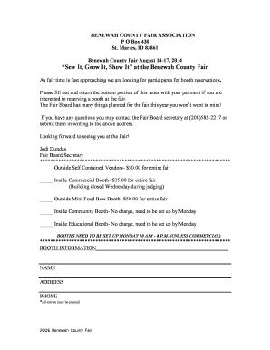 Fillable Online Fair Booth Rental Agreement - Benewah County Fair Fax ...