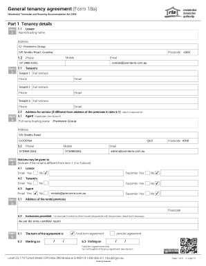 Fillable Online General tenancy agreement (Form 18a) - premierre.com.au ...