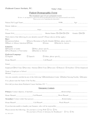 Fillable Online Patient Demographic Form - phoc.com Fax Email Print ...