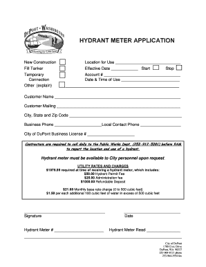 Fillable Online HYDRANT METER APPLICATION - wa-dupont.civicplus.com Fax ...