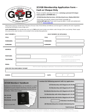 Fillable Online 2cvgb co 2CVGB Membership Application Form Cash or ...