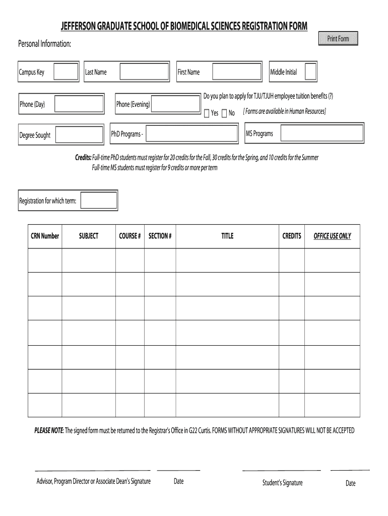 Fillable Online jefferson COURSE # SECTION # TITLE CREDITS OFFICE USE ...