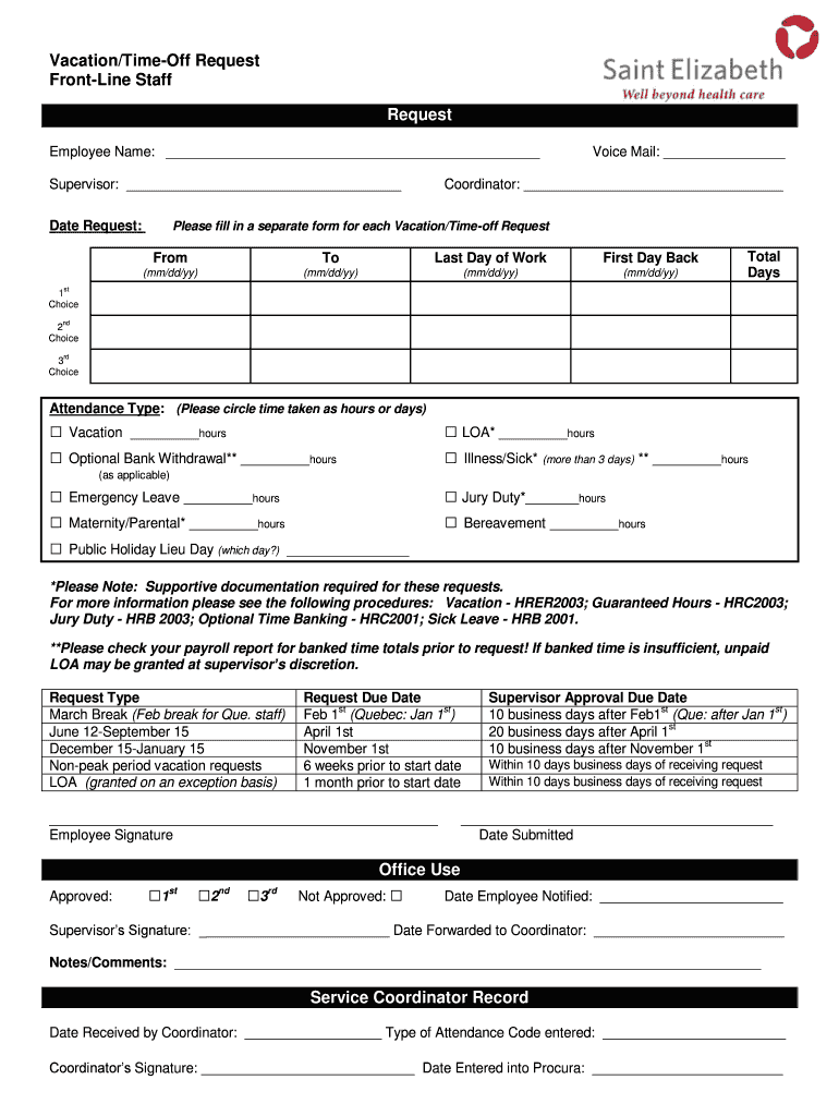 Fillable Online Vacation/Time-Off Request Request Fax Email Print ...