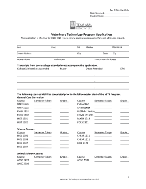 Fillable Online tamuk Veterinary Technology Program Admission - Texas A ...