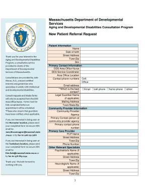 Fillable Online Massachusetts Department of Developmental Services New ...