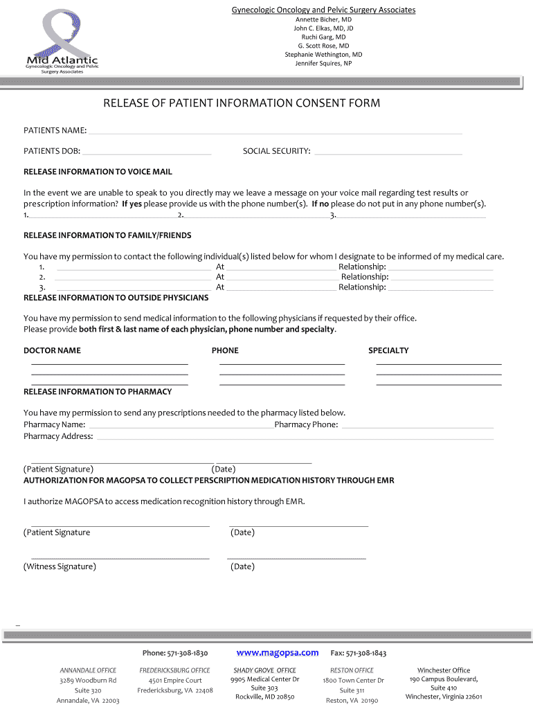 Fillable Online release of patient information consent form - MAGOPSA Fax Email Print - pdfFiller