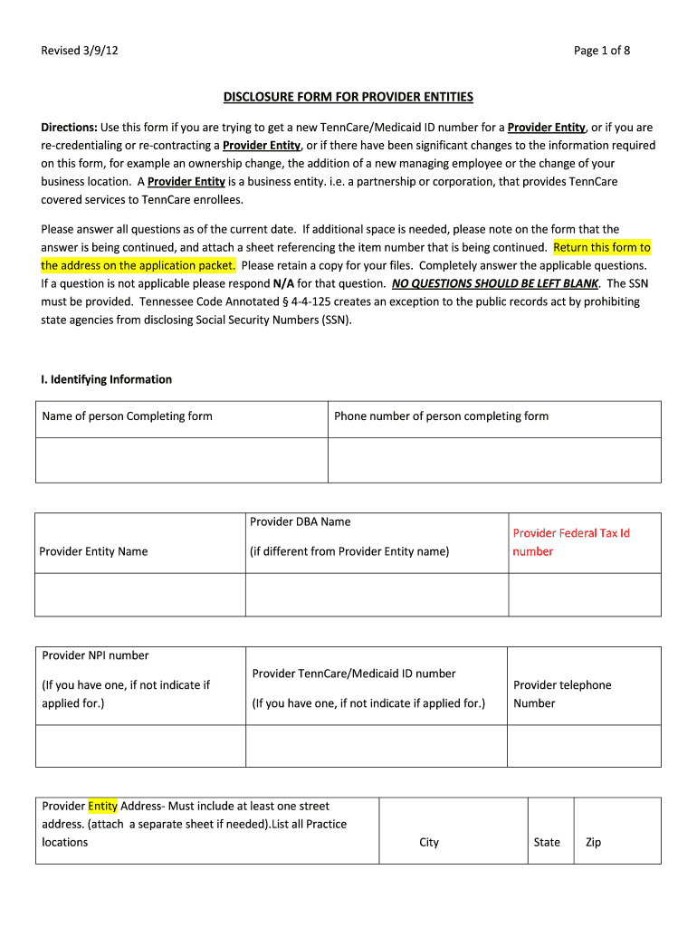 Fillable Online disclosure form for provider entities - Providers Amerigroup Fax Email Print ...