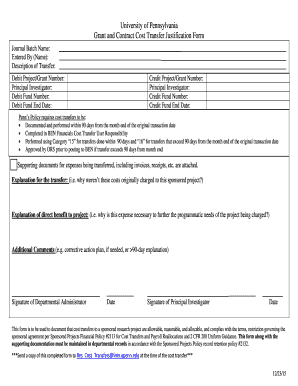 Fillable Online upenn Cost Transfer Justification Form - University of ...