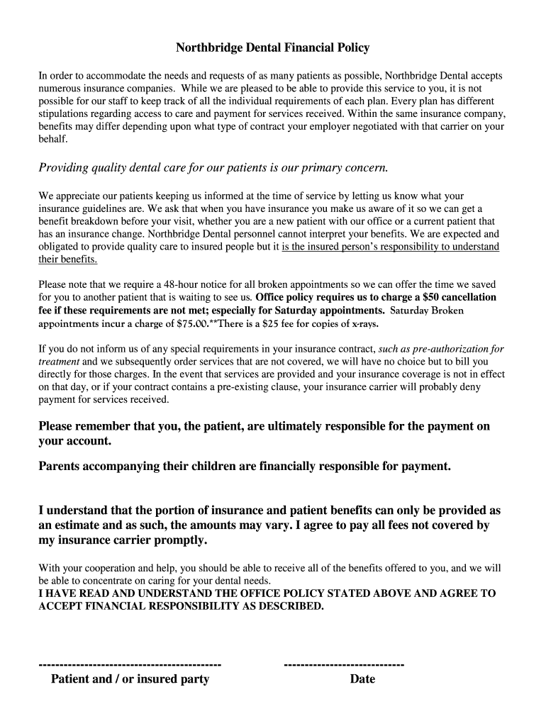 Fillable Online Northbridge Dental Financial Policy Fax Email Print ...