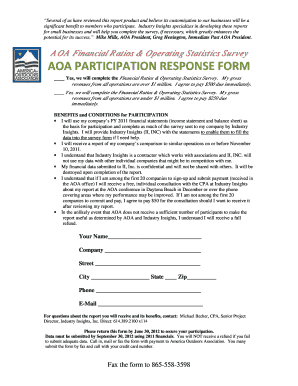 Fillable Online AOA PARTICIPATION RESPONSE FORM - America Outdoors ...