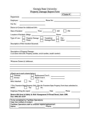 Fillable Online www2 gsu Georgia State University Property Damage ...