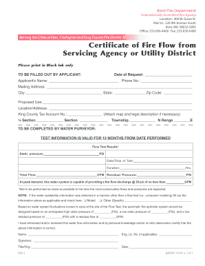 Fillable Online kentfirerfa Certificate of Fire Flow from Servicing ...