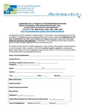 Fillable Online Application for a Temporary Food Establishment Permit ...