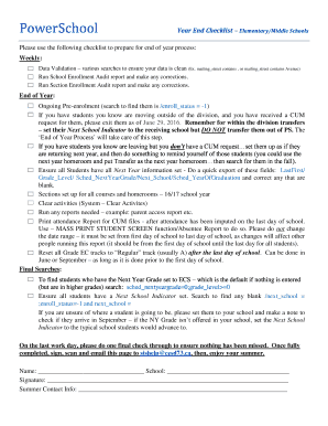 Fillable Online PowerSchool Year End Checklist Elementary/Middle ...