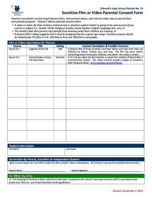 Fillable Online Sensitive Film or Video Parental Consent Form PDF Fax ...