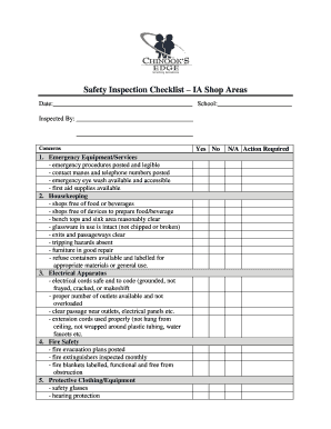 Fillable Online Safety Inspection Checklist IA Shop Areas Fax Email ...