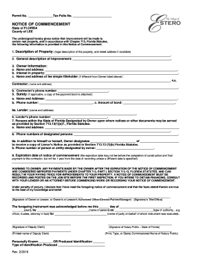 Fillable Online NOTICE OF COMMENCEMENT a. Name and Address: . Fax Email Print - pdfFiller