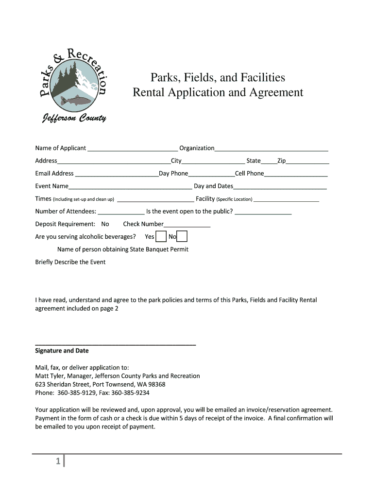 Fillable Online Parks, Fields, and Facilities Rental Application and ...