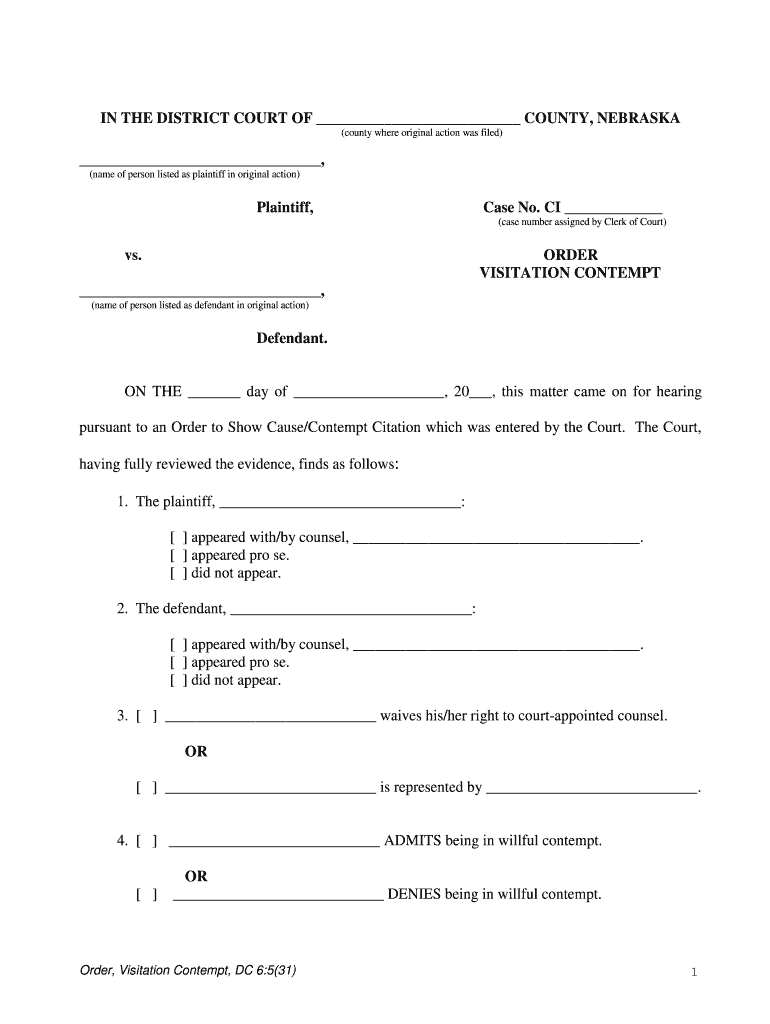 Fillable Online Case No. CI vs. ORDER VISITATION CONTEMPT Fax Email ...