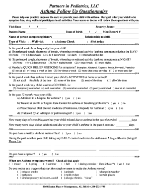 Fillable Online Partners in Pediatrics, LLC Asthma Follow Up Questionnaire Fax Email Print ...