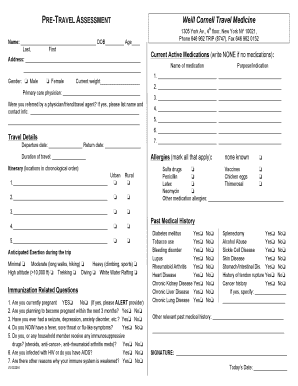 Fillable Online PRE-TRAVEL ASSESSMENT Fax Email Print - pdfFiller