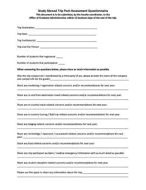 Fillable Online regent Study Abroad Trip Post-Assessment Questionnaire ...