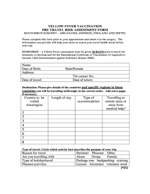 Fillable Online YELLOW FEVER RISK ASSESSMENT FORM - Sleath Fax Email ...