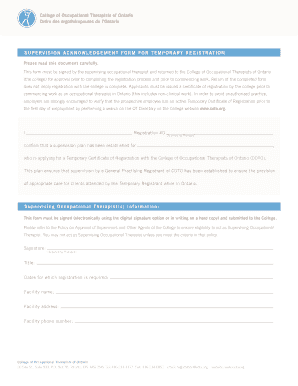 Fillable Online coto SUPERVISION ACKNOWLEDGEMENT FORM FOR TEMPORARY ...