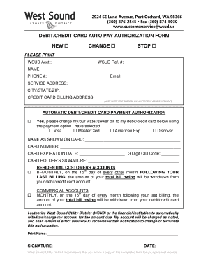 Fillable Online wsud DEBIT/CREDIT CARD AUTO PAY AUTHORIZATION FORM NEW ...