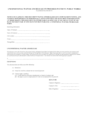 Fillable Online UNCONDITIONAL WAIVER AND RELEASE ON PROGRESS PAYMENT ...