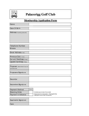 Fillable Online Palacerigg Golf Club Membership Application Form Fax ...